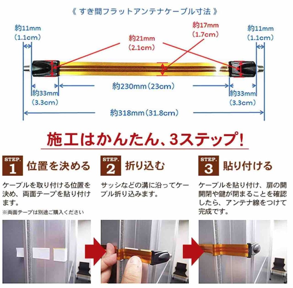 BSアンテナを窓から引き込み！フラット アンテナケーブルが超便利